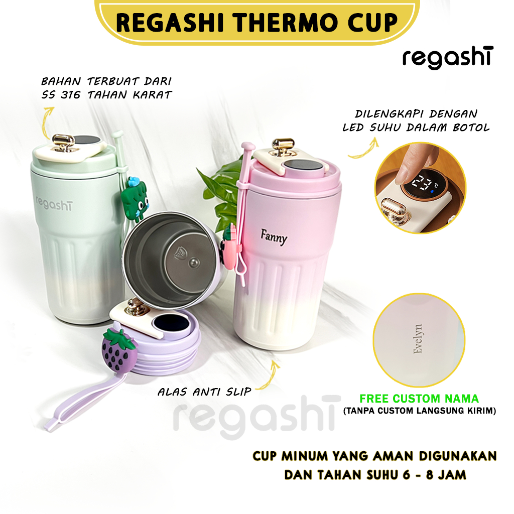 Jual [ Custom Nama ] Regashi Thermo Cup | LED Coffee Cup Gradien | Botol Minum Tumblr Termos LED ...