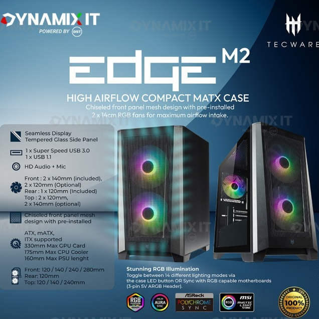 Jual Tecware EDGE M2 Pro ARGB High AirFlow m-ATX PC Case | Shopee Indonesia