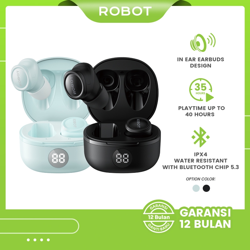 Jual ROBOT TWS True Wireless Bluetooth Earphone Airbuds T80 Water Resistant IPX 4 BT 5.3 ...