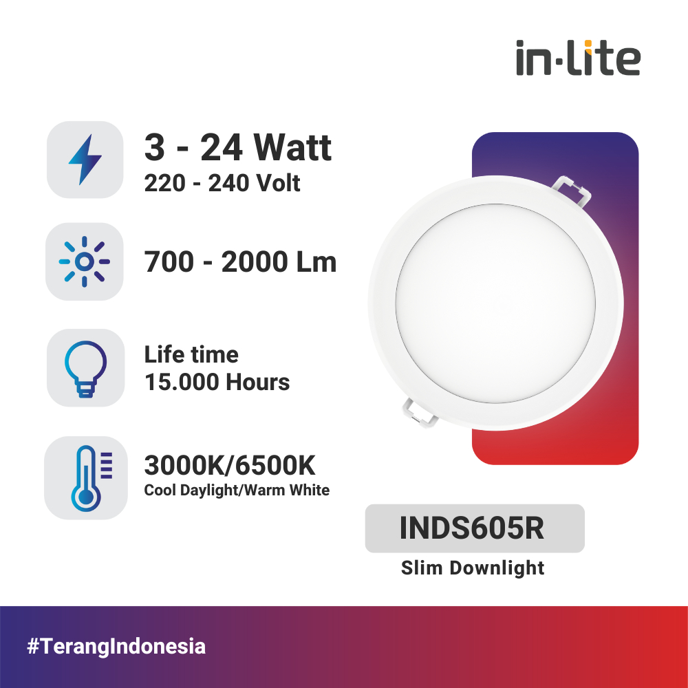 Jual in-Lite LED Slim Downlight INDS605R Bulat 3-24 Watt | Shopee Indonesia