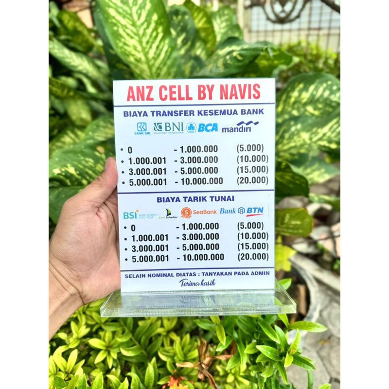 Jual UKURAN 15x20 BAHAN TEBAL AKRILIK MEJA MENU JASA BANK / AGEN TOKO ...