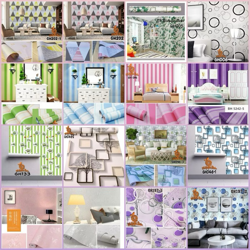 Jual Wallpaper Sticker Dinding Motif Bunga | motif bata, salur, segitiga, polkadot, dan kartun ...