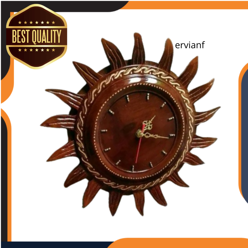 Jual Jam dinding kayu jati model matahari diameter 40cm | Shopee Indonesia