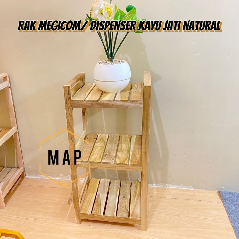 Jual RAK MEGICOM | RAK DISPENSER 3 TINGKAT KAYU JATI NATURAL | Kayu ...