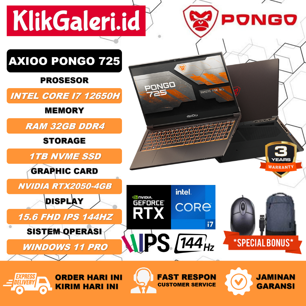 Jual Laptop Gaming Axioo Pongo 725 Core i7 12650H RAM 32GB 1TB SSD RTX ...