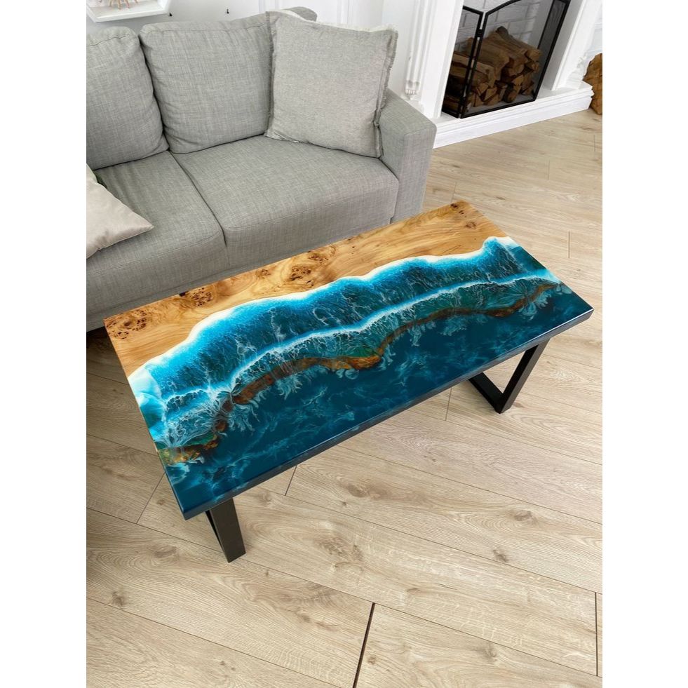 Jual meja resin minimalis/meja ruang tamu/meja kayu kombinasi resin ...