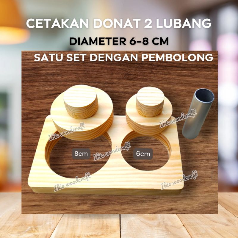Jual IKIE Cetakan Donat Kayu satu set 2 ukuran 6-8 cm dengan pembolong ...