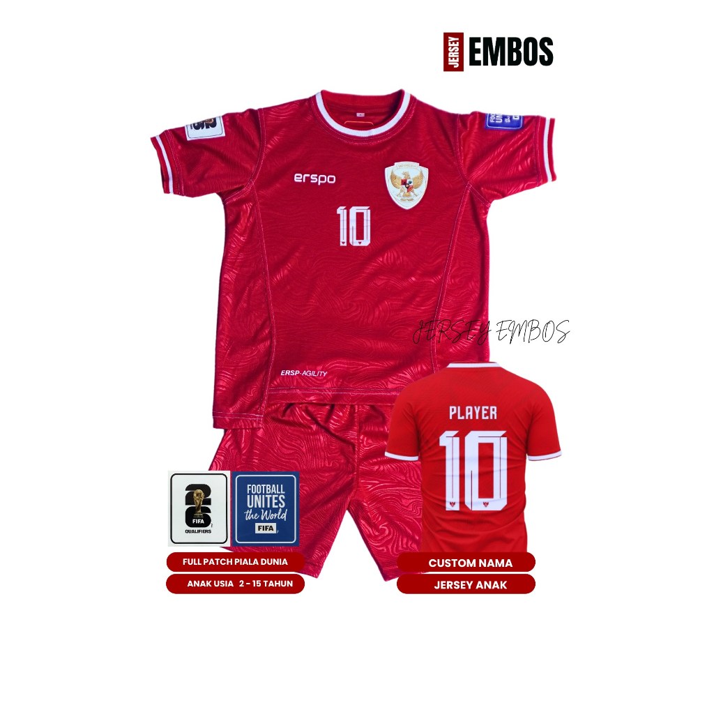 Jual CUSTOM NAMA Fullset Setelan Jersey Anak Timnas Indonesia Erspo 2024 Custom Nama sudah ...