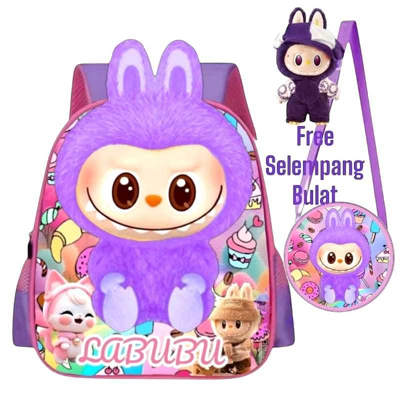 Jual Tas ransel anak motif labubu gratis selempang/Tas anak paud-tk terbaru/Tas ransel anak ...
