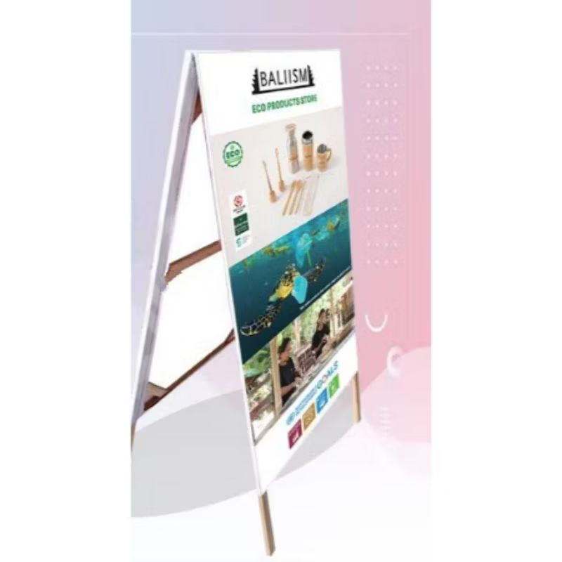 Jual Standing banner / Stand banner kayu 2 sisi / Stand banner lipat ...