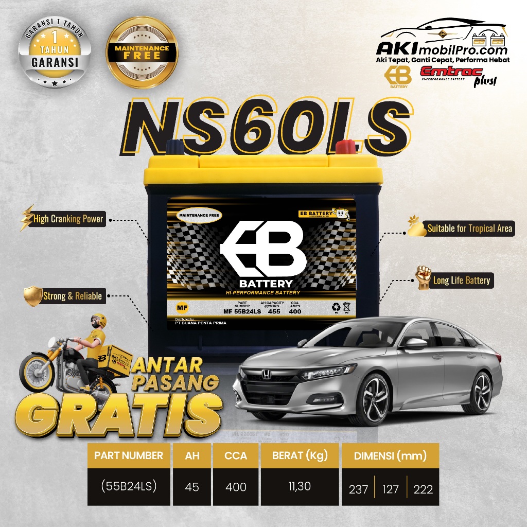 Jual EB Battery MF NS60LS (55B24LS) | Aki Mobil HR-V | CR-V | Galant | Vios | Shopee Indonesia