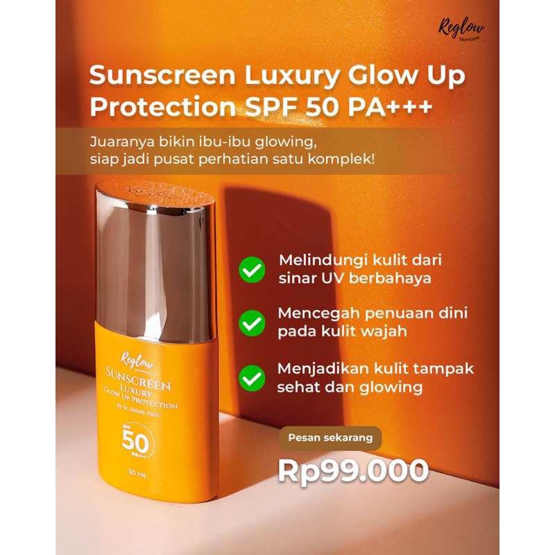 Jual Reglow Sunscreen Luxury Glow Up SPF 50 PA+++ Wajah Glowing Tone Up ...