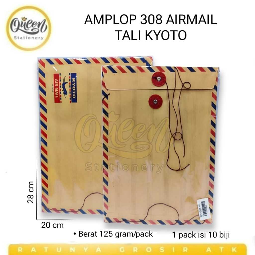 Jual 1 PACK (10 LEMBAR) AMPLOP TALI 308 KYOTO / MAP COKLAT AIRMAIL ...