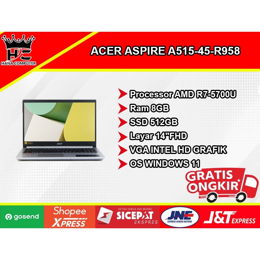 Jual ACER ASPIRE A515-45-R958 AMD R7-5700U/8GB/512NVME/15,6"FHD/W11 ...