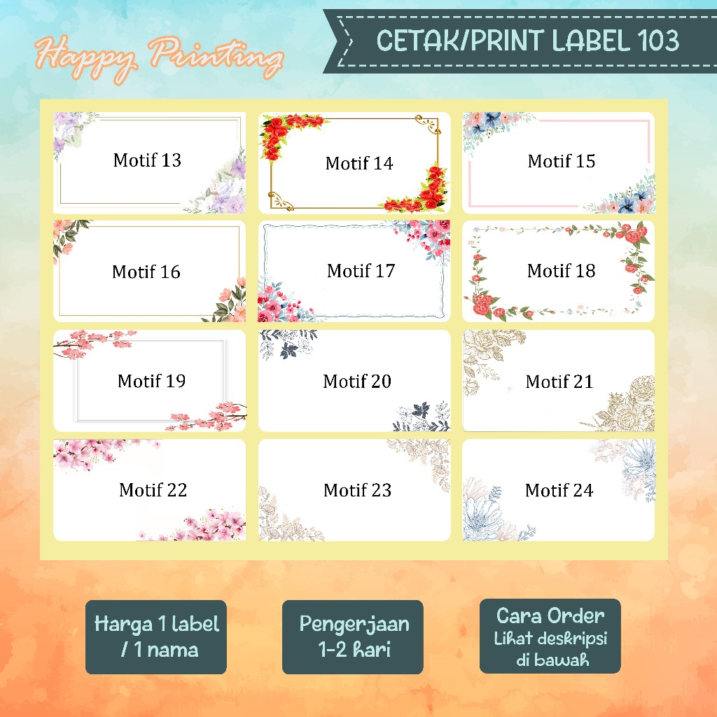 Jual cetak/print label nama tamu undangan sticker nama 103 motif 13-24 ...