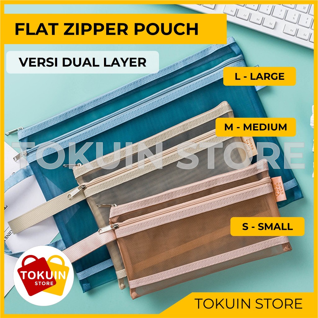 Jual Flat Zipper Pouch Tas Tempat Kotak Pensil Jaring Transparan Travel ...