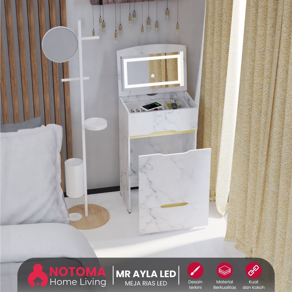 Jual Meja Rias Minimalis LED Include Kursi dan Laci Furniture Hemat ...