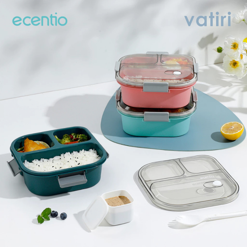 Jual VATIRI x ECENTIO Lunch Box Kotak Bekal Anti Tumpah 3 grid 1100ml /850ml Kotak Makan FREE ...