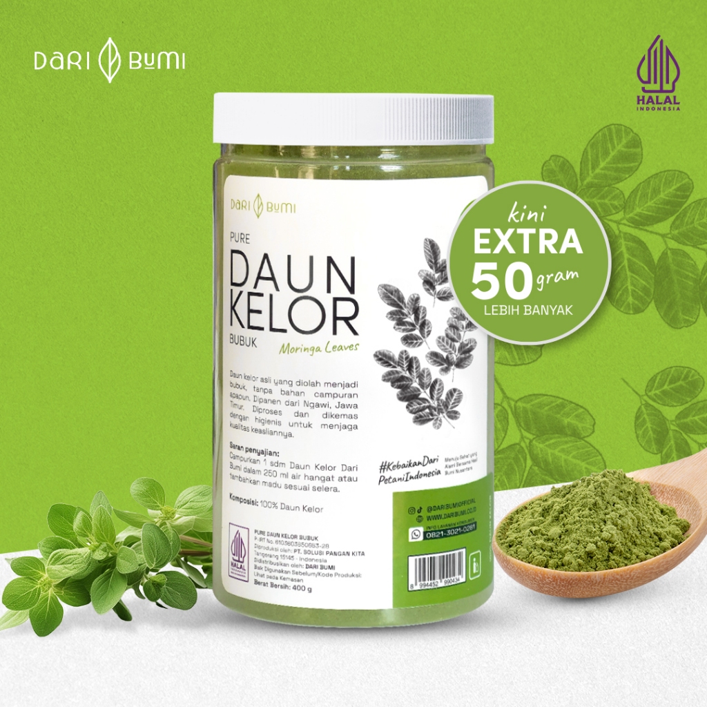 Jual Moricle Daun Kelor Bubuk Moringa 450 gr Dari Bumi - Moringa Latte ...