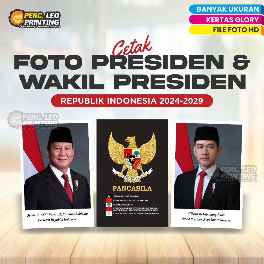 Jual Foto Presiden Dan Wakil Presiden Indonesia 2024-2029 & Poster Garuda Ukuran 10R, 10RS, 12R ...