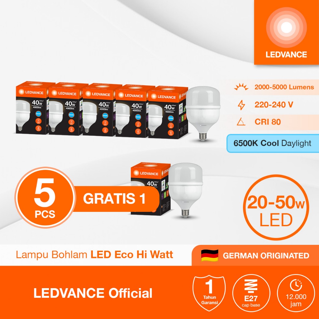 Jual LEDVANCE Paket Beli 5 GRATIS 1 Lampu Bohlam LED ECO Hi Watt 20W ...