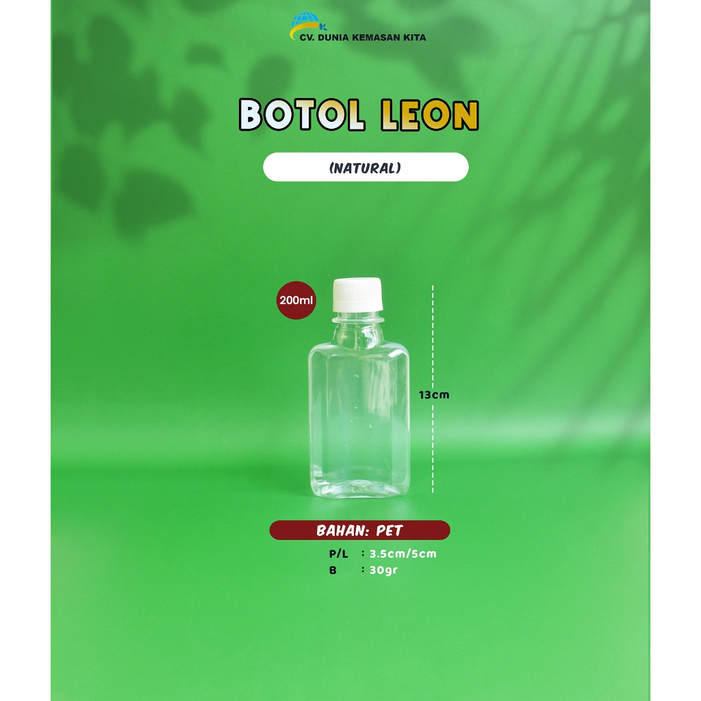 Jual BOTOL GEPENG 200 ML - BOTOL LEON 200 ML - BOTOL PLASTIK BENING ...