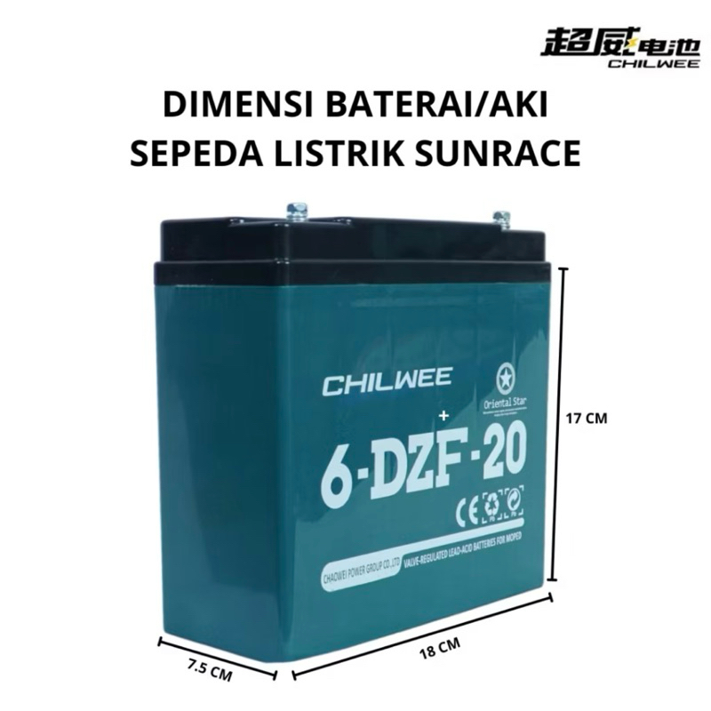Jual Chilwee Baterai 12V 20Ah sepeda listrik motor listrik moped motor listrik untuk semua brand ...