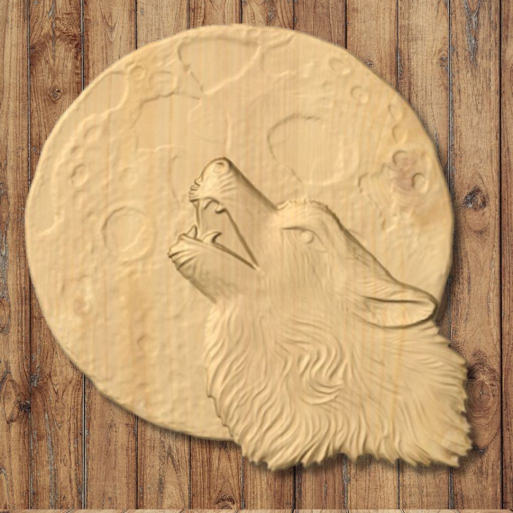 Jual Ukiran Kayu 3d Model Serigala di bawah Bulan Wall Decor Aesthetic ...