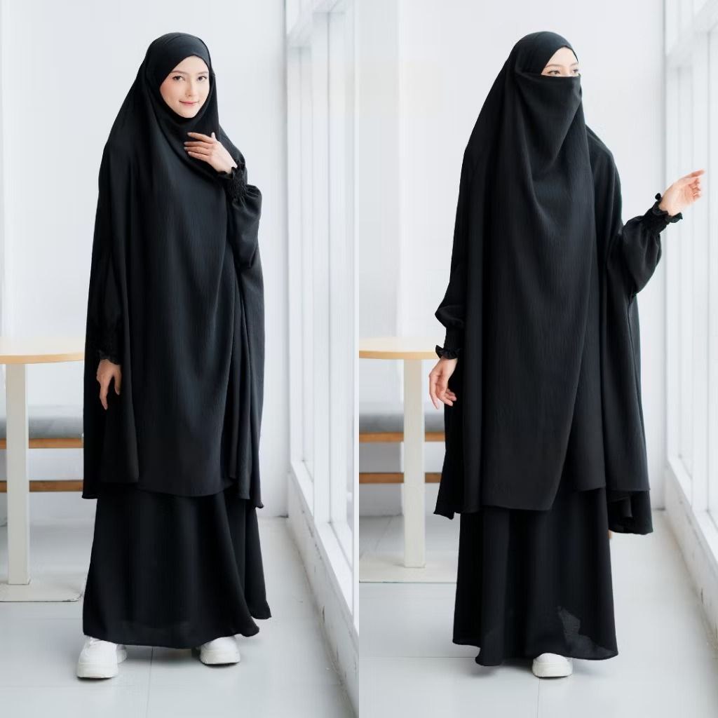 Jual Gamis,MEDINA Umrah Haji Set Abaya + Long French Khimar Cringkle Airflow | Shopee Indonesia