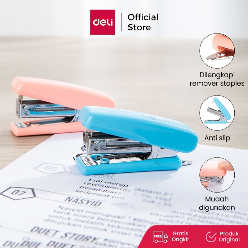 Jual Deli Stapler Sekolah 10sheets dengan jepretan halus E0222 | Shopee Indonesia