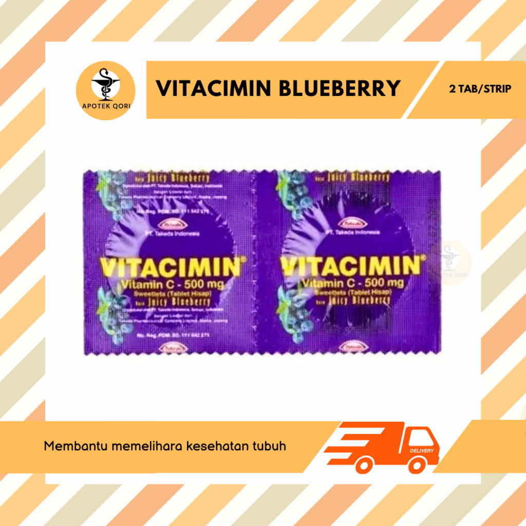 Jual VITACIMIN STRIP 2 TABLET HISAP RASA BLUEBERRY/VITAMIN C 500 MG ...