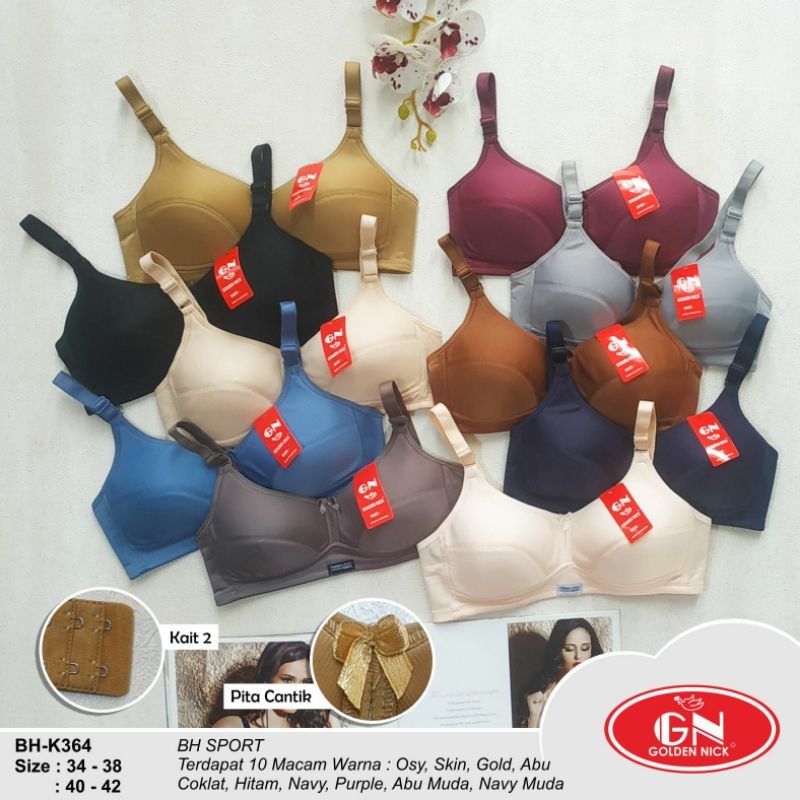 Jual Bra Golden Nick K364 | Tanpa Busa Tanpa Kawat Kait 2 | BH GN K364 | Bahan Licin Size 34 36 ...