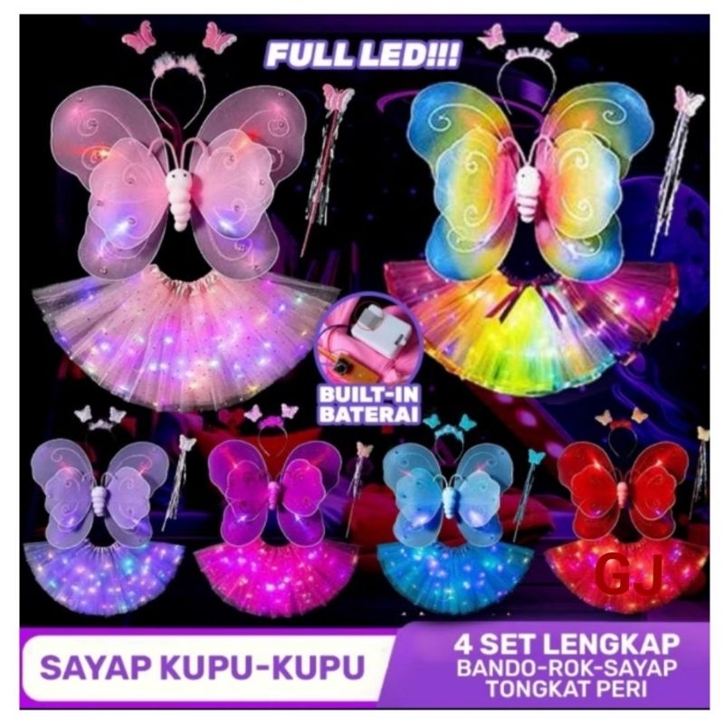 Jual sett 4in1 SAYAP PERI KUPU KUPU LED SAYAP TONGKAT BANDO ROK TUTU ...