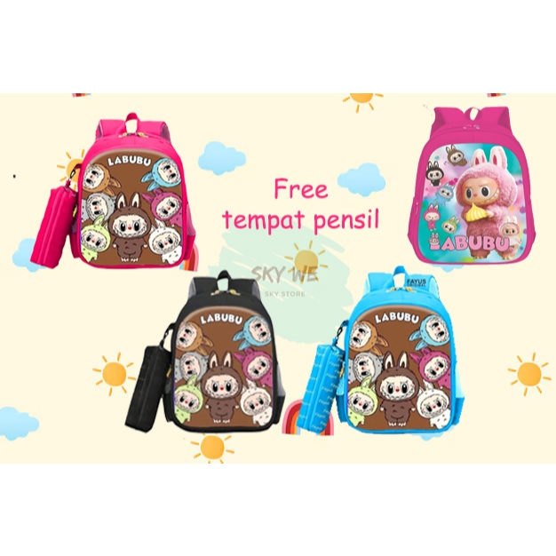 Jual LABUBU Tas Sekolah Anak free TEMPAT PENSIL Ransel TK SD Anti air | Shopee Indonesia