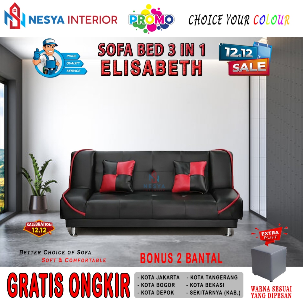 Jual SOFA BED ELISABETH FREE PUFF by NESYA INTERIOR | Shopee Indonesia