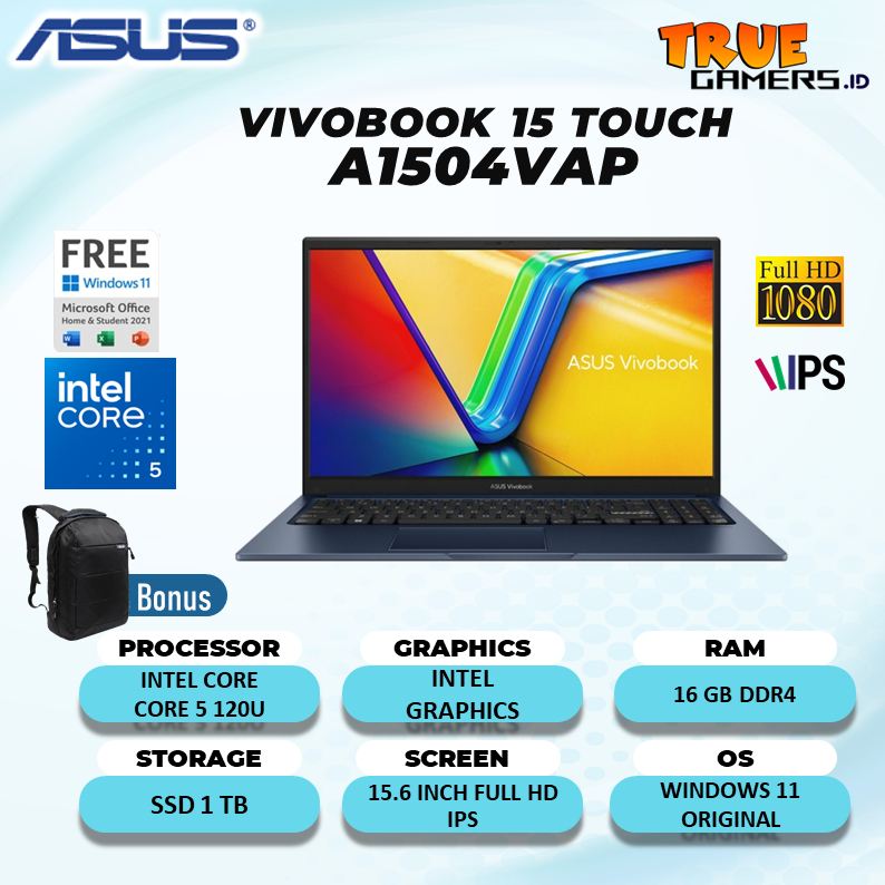 Jual Laptop Asus Vivobook 15 Touch A1504VAP CORE 5 120U 16GB 1TB W11+OHS 15.6FHD VIPS | Shopee ...