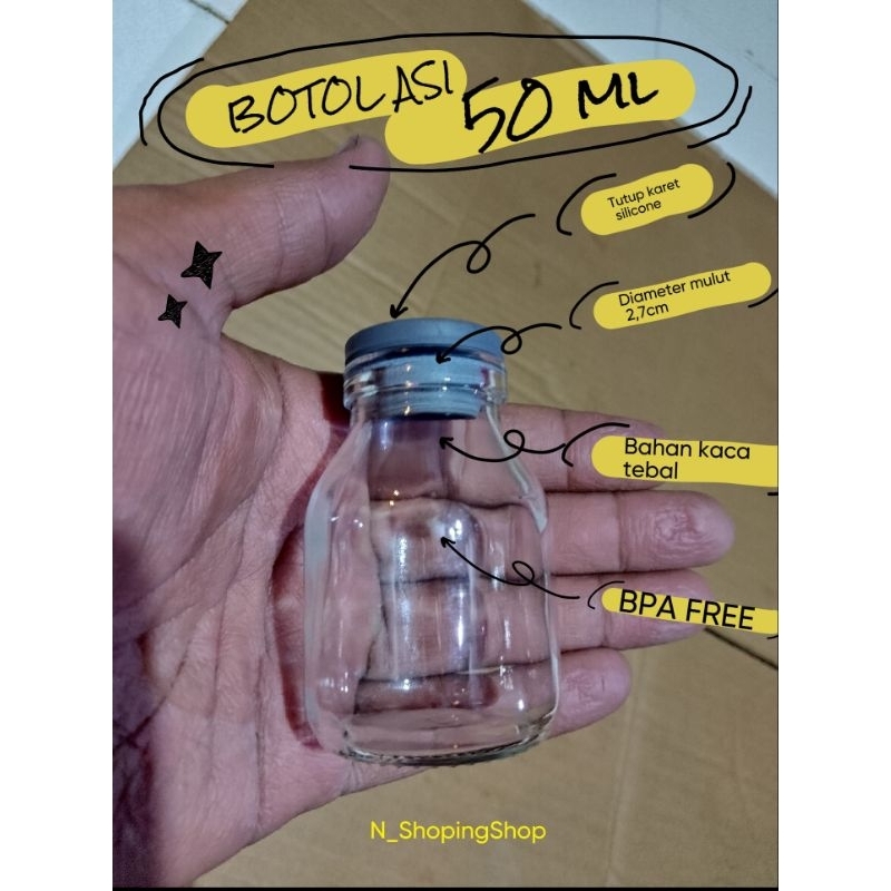 Jual BOTOL KACA ASI 50ML/BOTOL KECIL UNIK/BOTOL JAMU/BOTOL GINGER SHOT ...