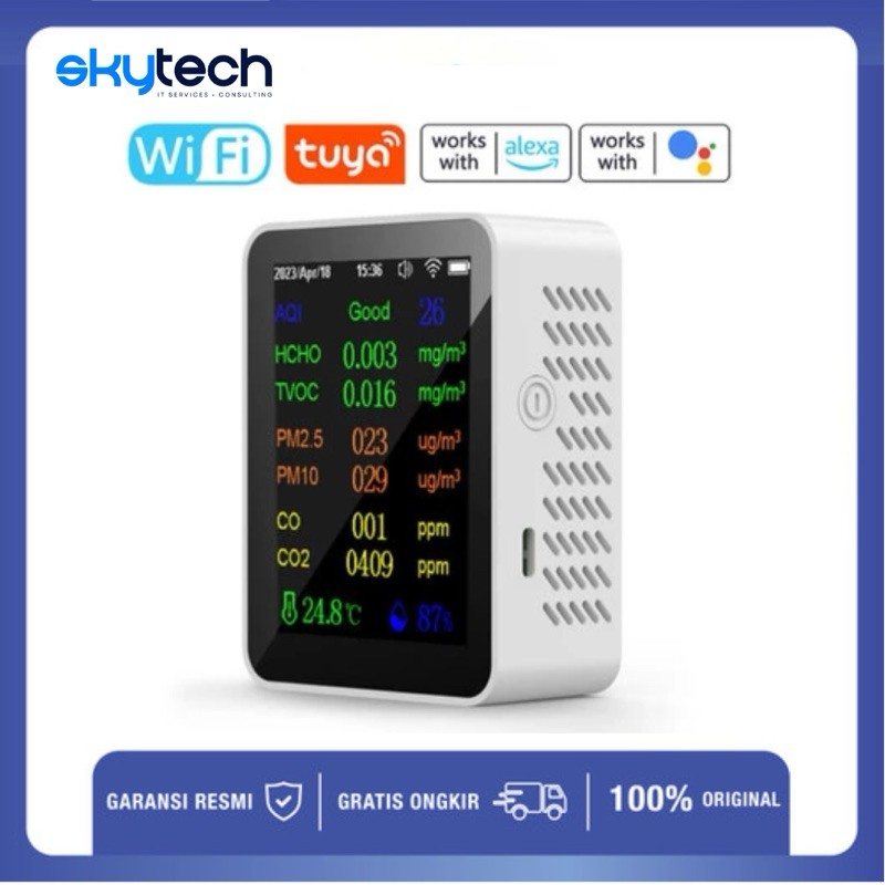 Jual WiFi Air Quality Meter AQI 9in1 CO CO2 PM2.5 PM10 HCHO TVOC Tuya APP Temperature Humidity ...