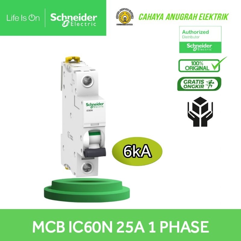 Jual MCB SCHNEIDER IC60N 25 AMPER 1 PHASE 6KA / MCB IC60N 25A 1P ORIGINAL | Shopee Indonesia