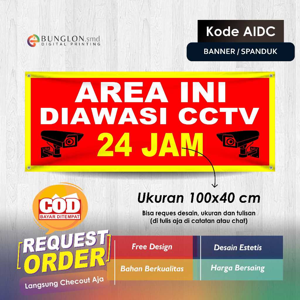 Jual SPANDUK BANNER AREA INI DI AWASI CCTV 24 JAM KODE AIDC MERAH ...
