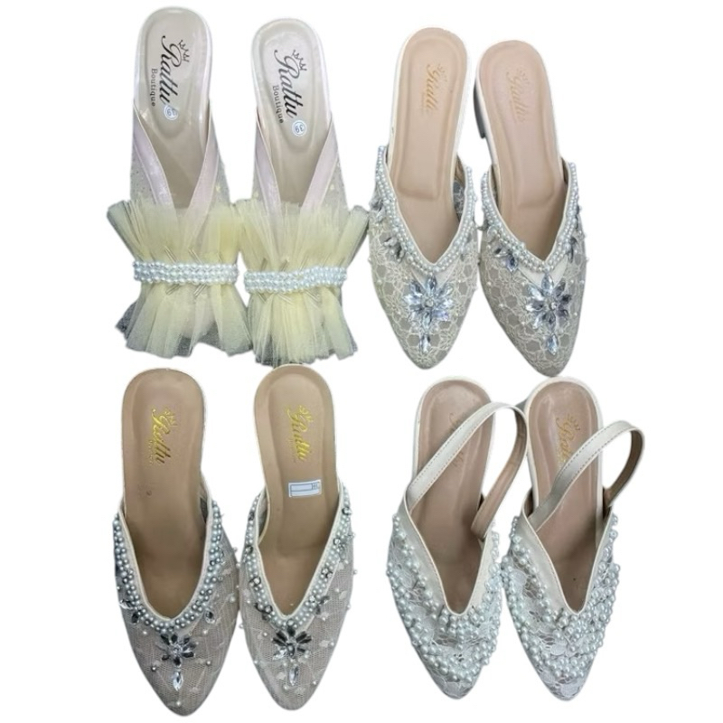 Jual SIWIJAYA - Termurah!!! Heels brukat payet mewah white cream series ...