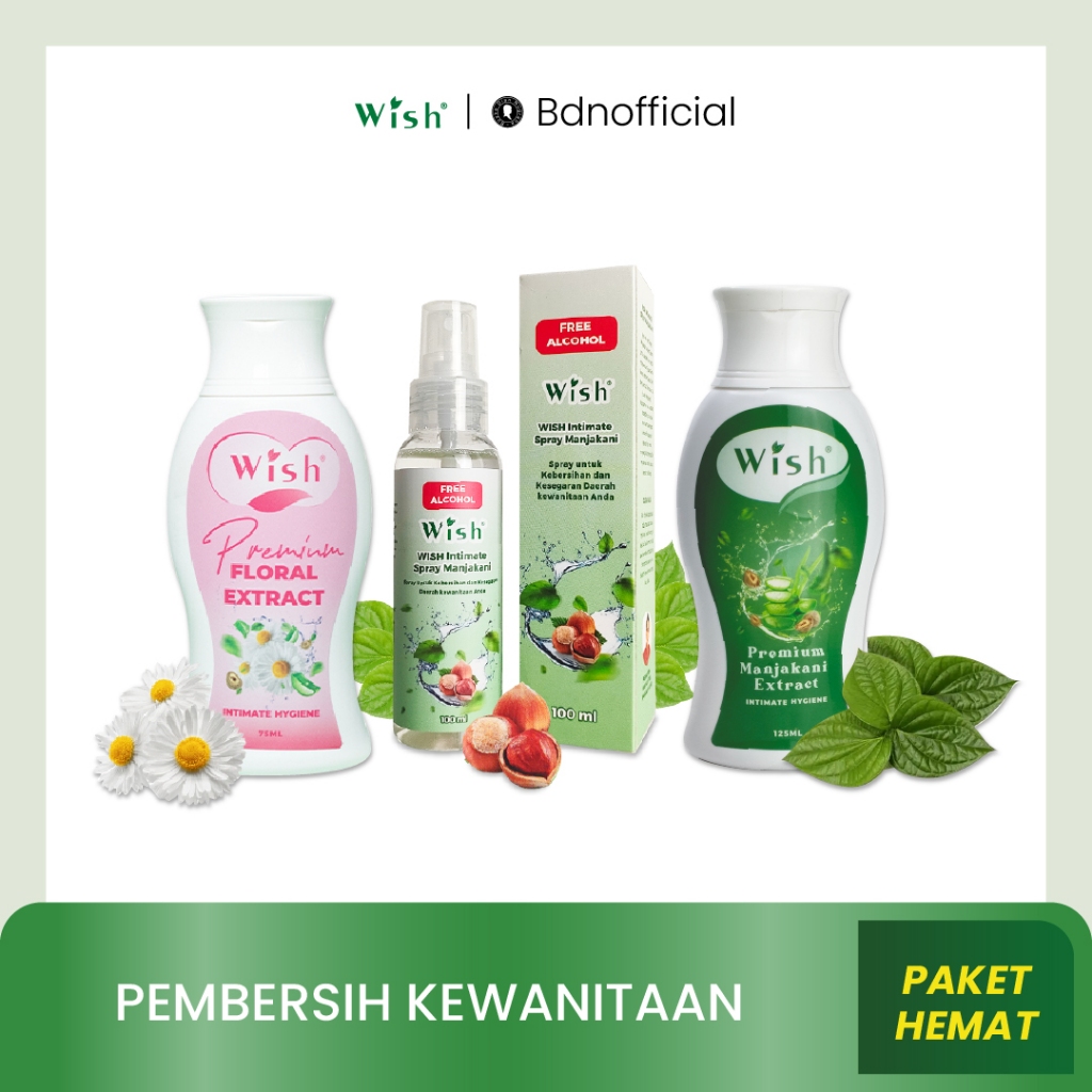 Jual Wish Paket Pembersih Kewanitaan (Pmj 125ml, Intimate Spray Manjakani, Floral Extract ...