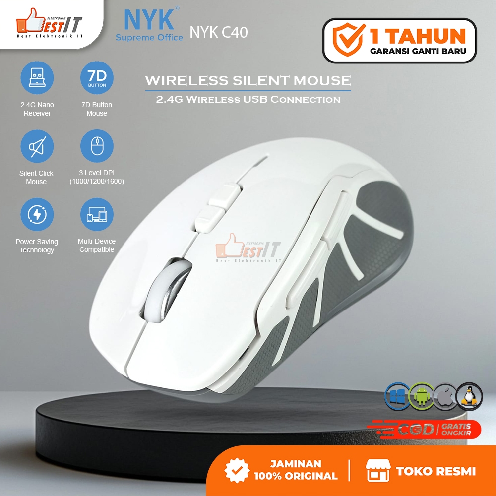 Jual Mouse Wireless NYK C40 SIlent Click 2.4Ghz GRATIS BETERAI | Shopee ...