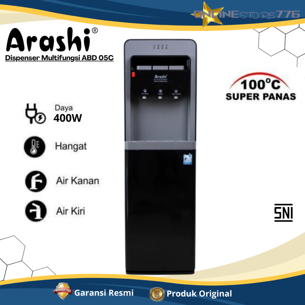 Jual ARASHI Dispenser ABD05 Black Grey Galon Bawah Digital Hot and Cold ...