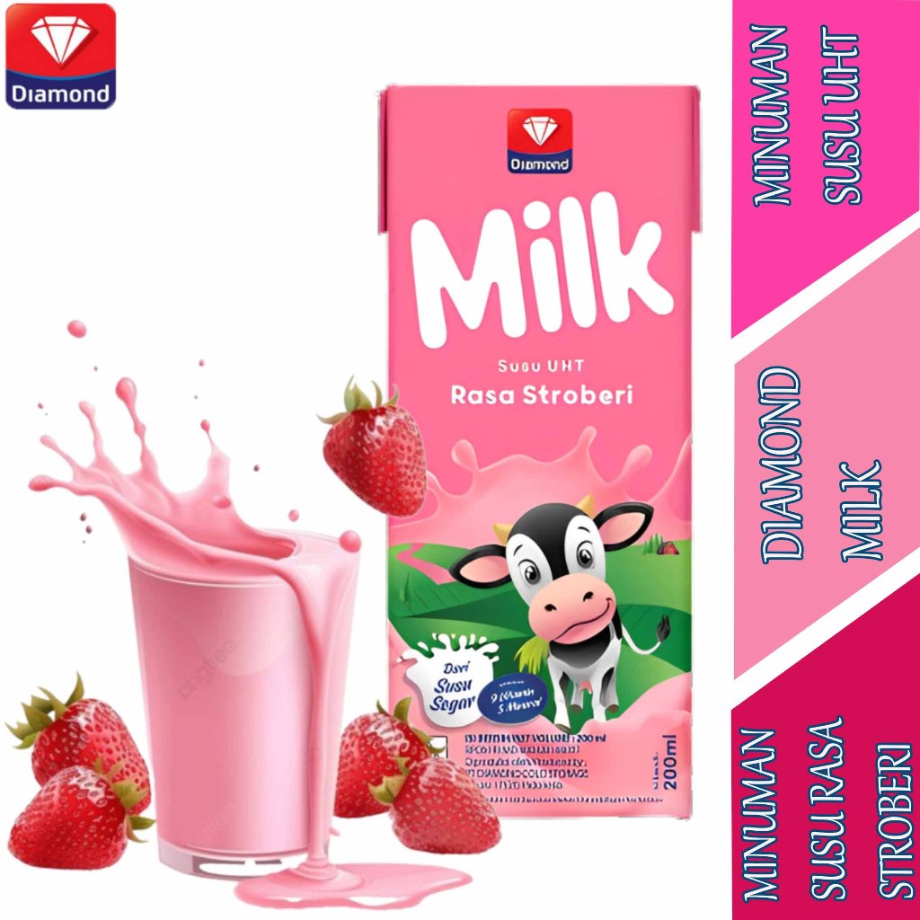 Jual Minuman Susu Rasa Stroberi - Diamond Milk - Minuman Susu UHT - 200ml | Shopee Indonesia