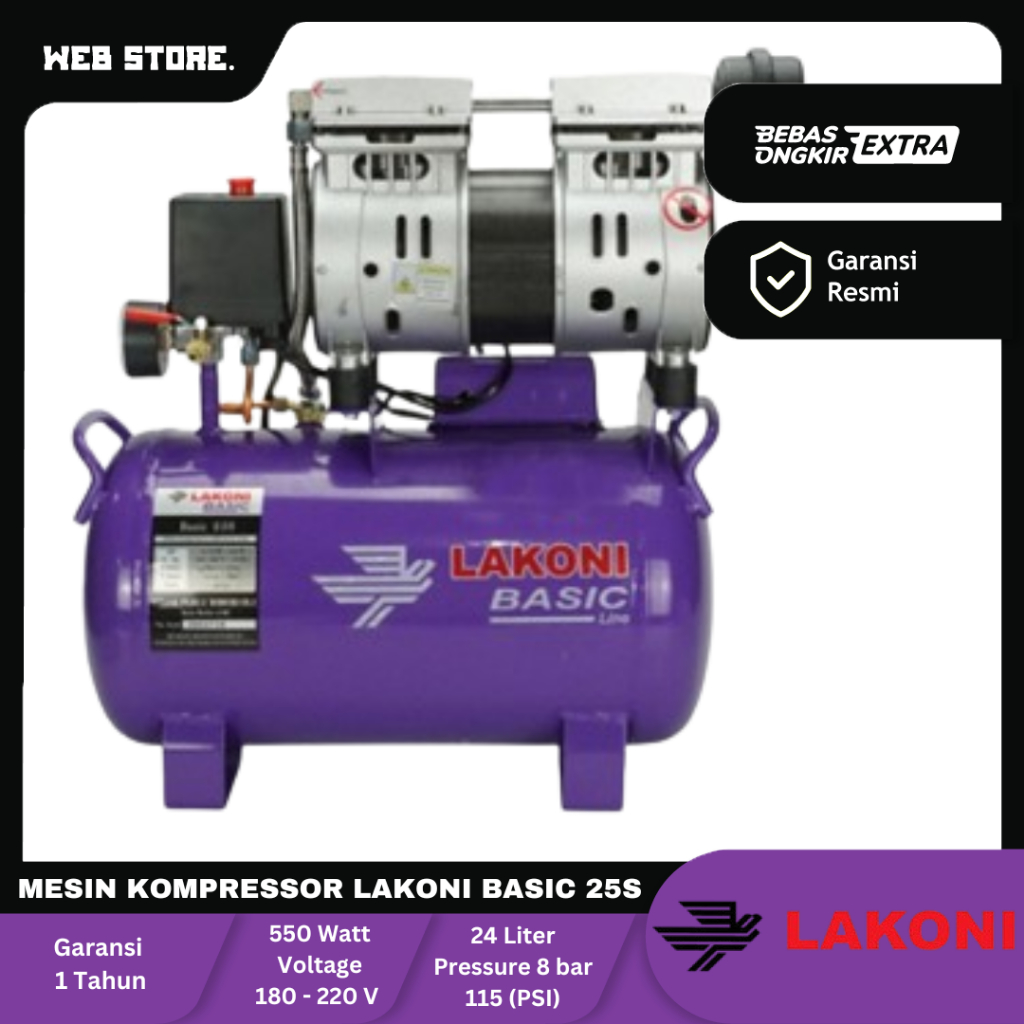 Jual Mesin Kompressor Listrik Udara Compressor Silent Oiless 24 Liter ...