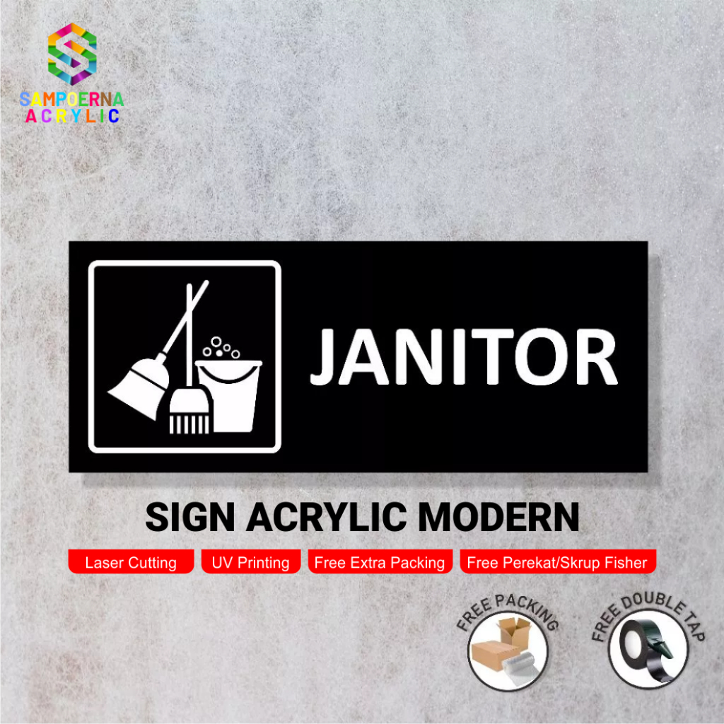 Jual Acrylic Janitor | Acrylic penanda ruangan Janitor | Shopee Indonesia