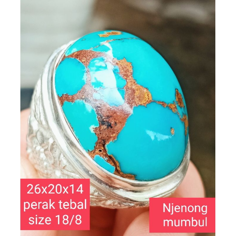 Jual Natural pirus urat merah ceplok kuro njenong ring perak ukir tebal ...