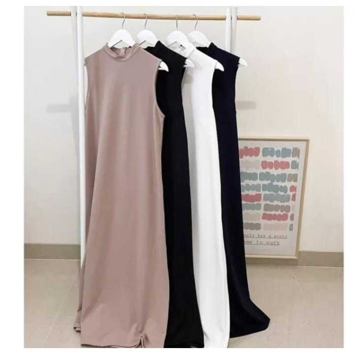 Jual Inner Dress Polos Bahan Scuba Tebal Polos Tanpa Lengan Dress Polos ...