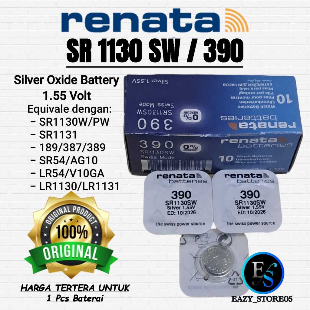 Jual Baterai Renata 390 SR1130SW Original Silver Oxide Batrai Batre SR ...